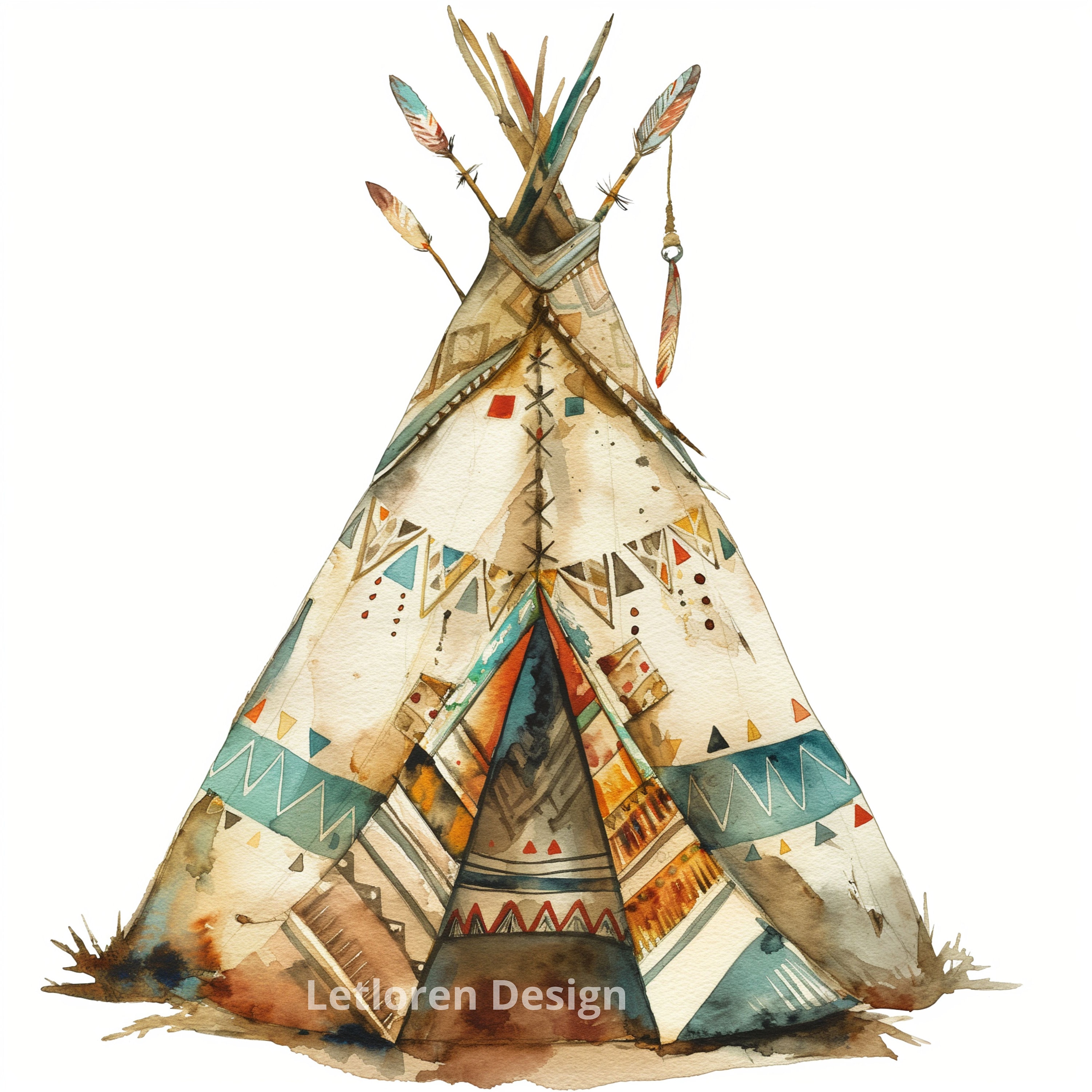 Native American Indian Tent Clipart, Boho Clipart, Printable Watercolor ...
