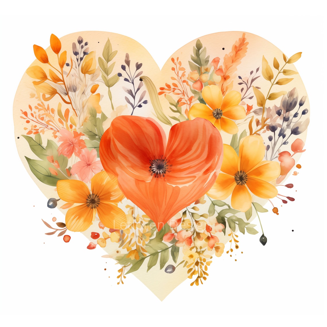 Watercolor Heart Flowers Clipart, 12 High Quality Heart Flowers Jpgs ...