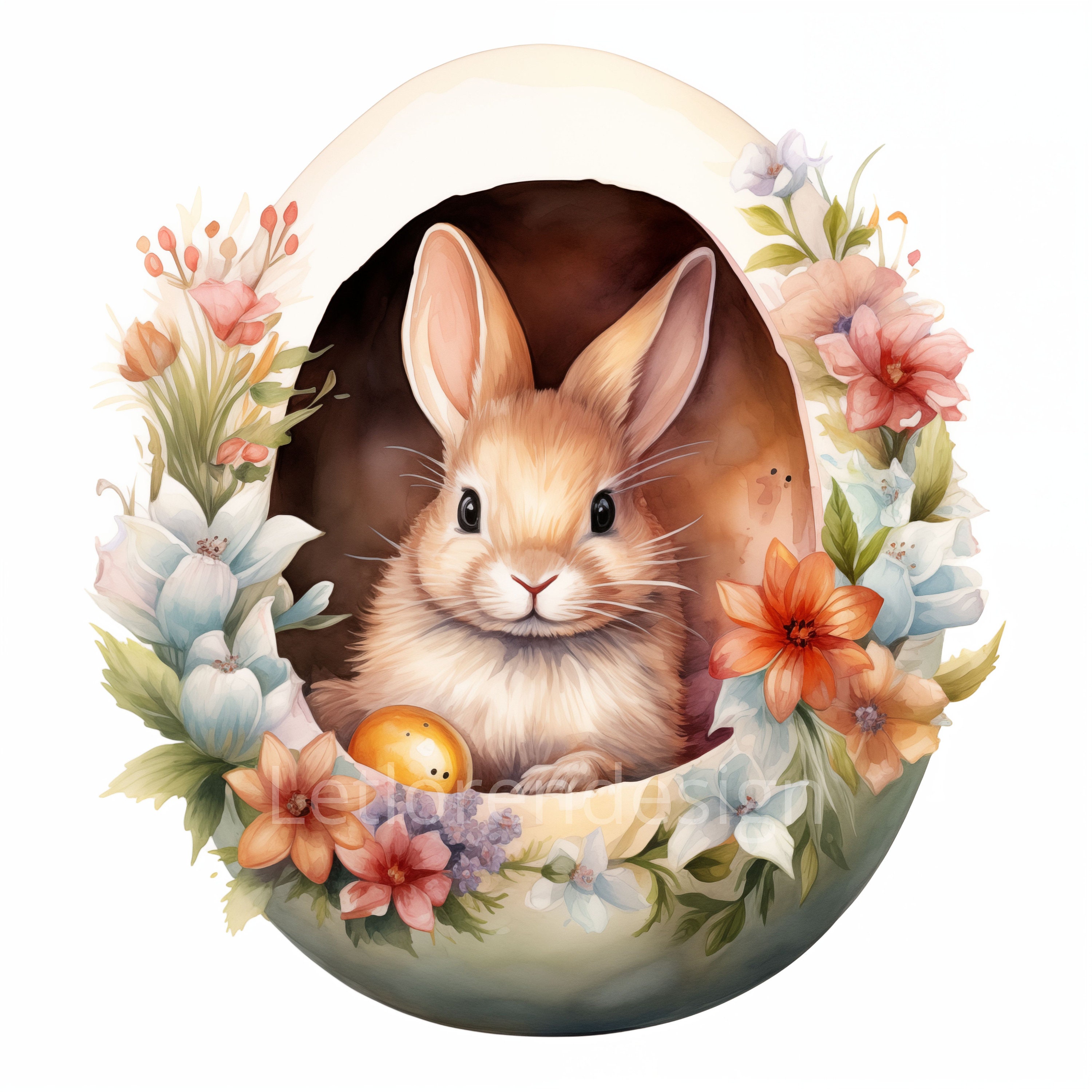 14 Easter Bunny and Egg Clipart, Easter Clipart, Printable Watercolor ...