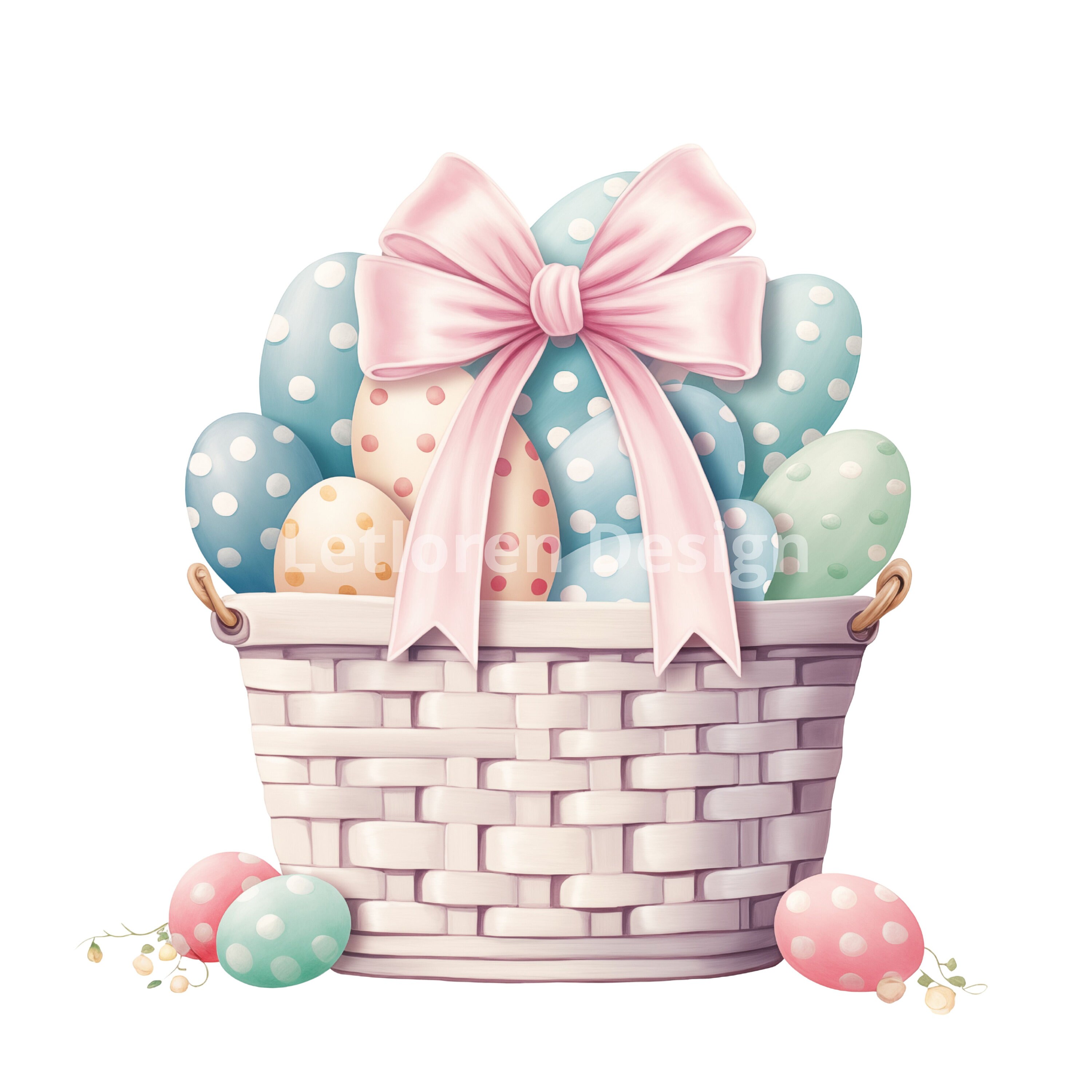 15 Watercolor Easter Egg Basket Clipart Pack Commercial Use Easter ...
