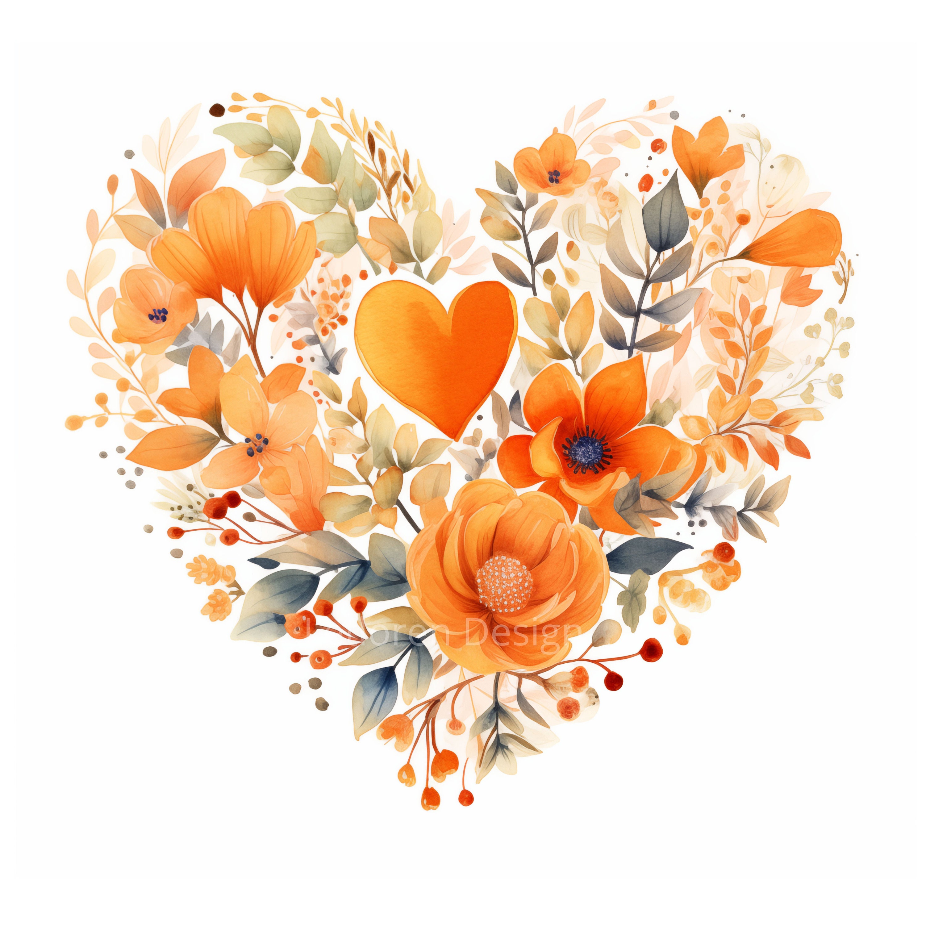Watercolor Heart Flowers Clipart, 12 High Quality Heart Flowers Jpgs ...