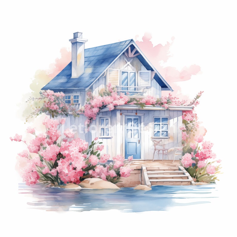 Watercolor Beach House Bundle Ocean Seascape Cottage 13 High Quality ...