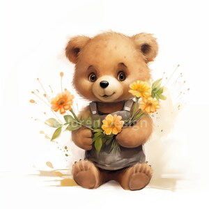 Watercolor Teddy Bear Clipart Bundle, Cute Bear, 15 High Quality Jpgs ...