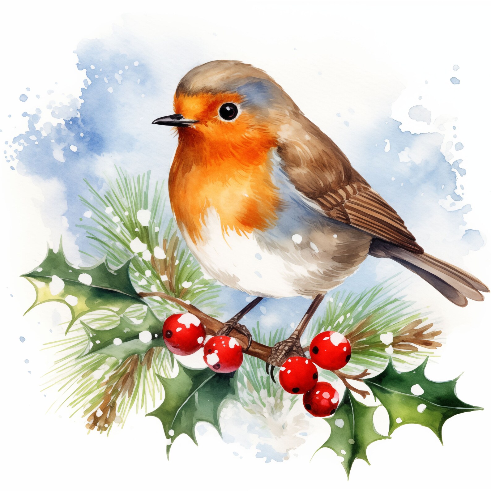 14 Christmas Robin Clipart, Robin Love, Printable Watercolor Clipart ...