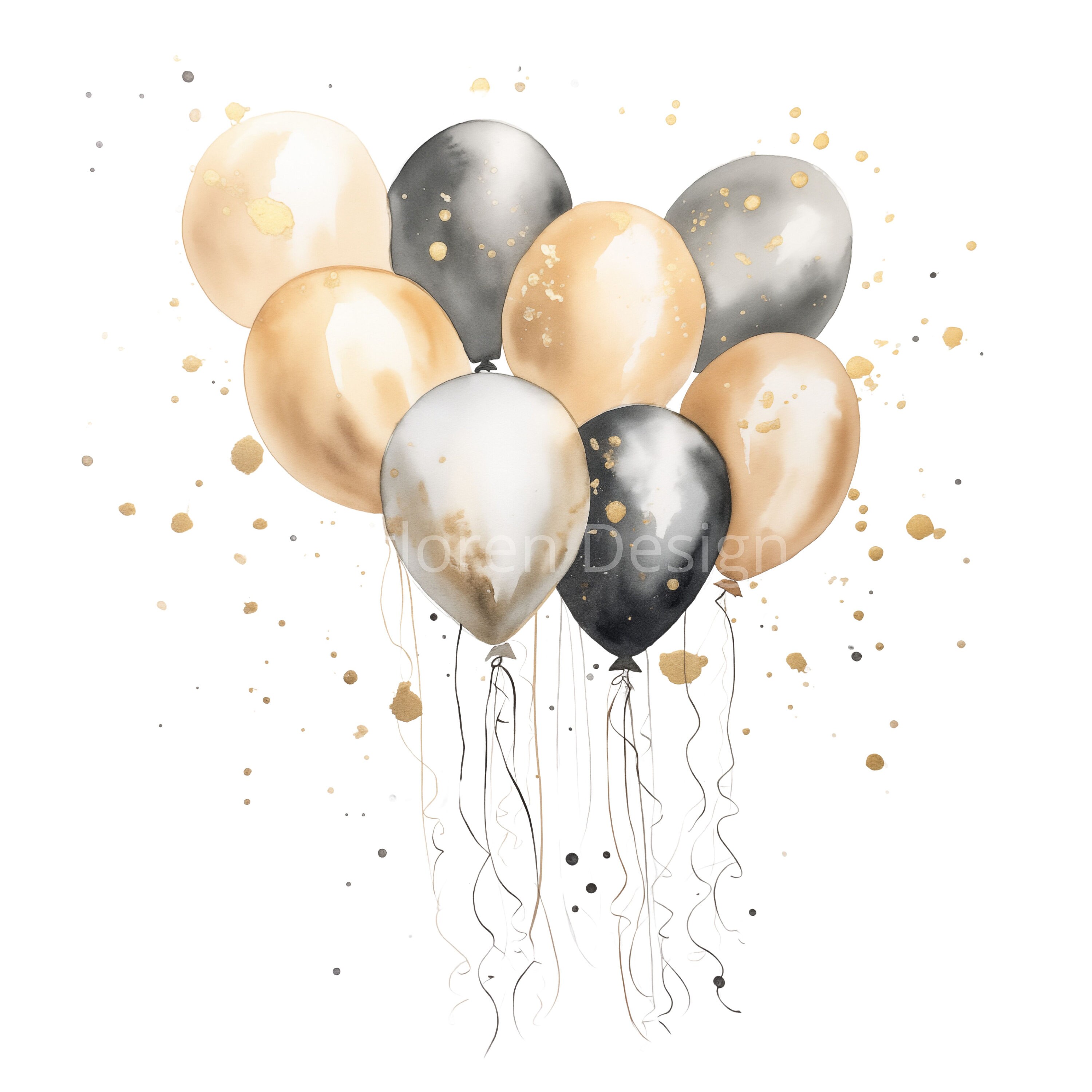 Pastel Party Balloons Clipart Gold, 10 High Quality Pngs, Digital ...
