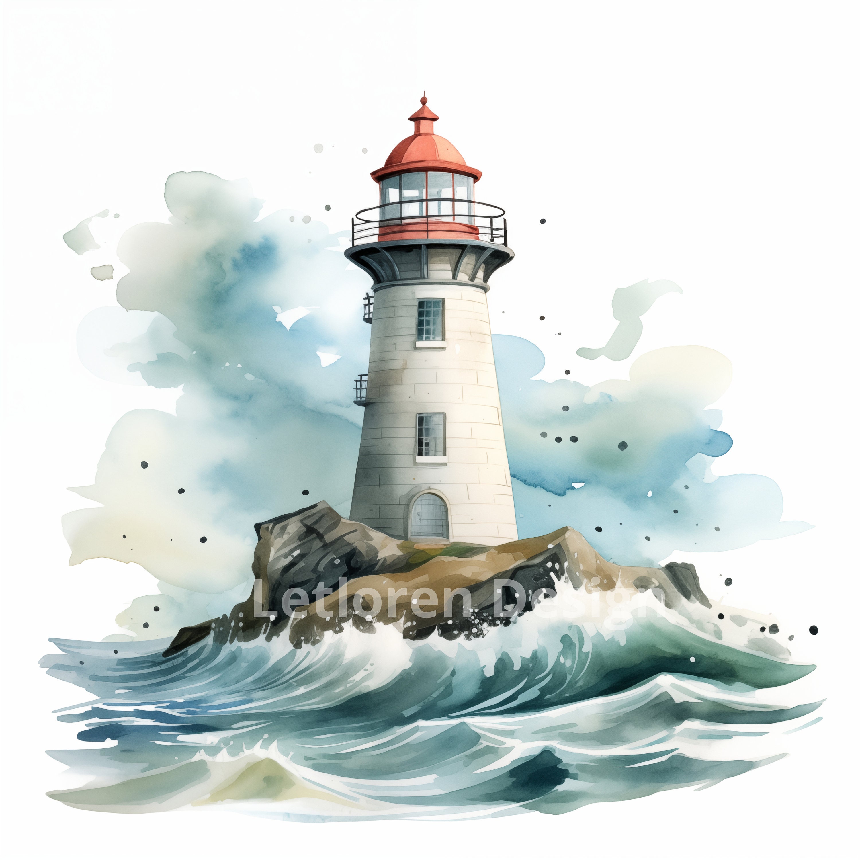 Watercolor Lighthouse Clipart Set, 10 High Quality Jpgs, Printable ...