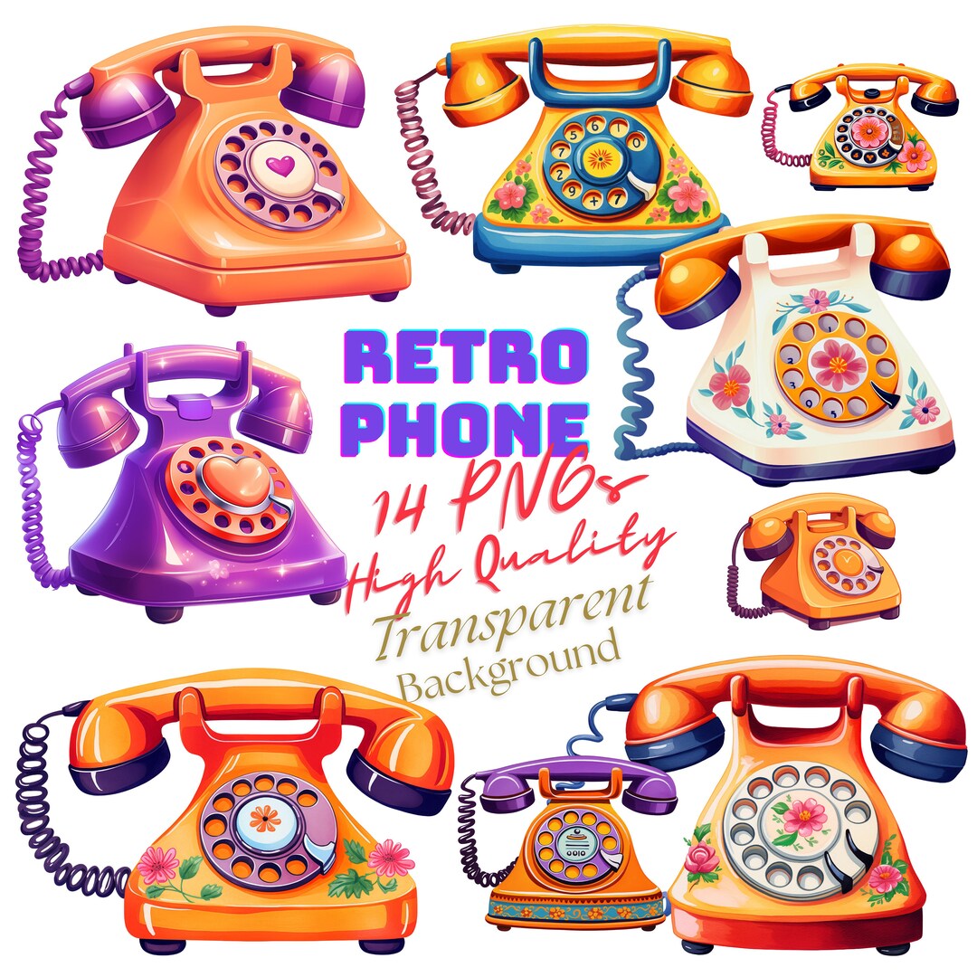 Vintage Phone Clipart, Retro Telephone, Printable Clipart, 14 High ...