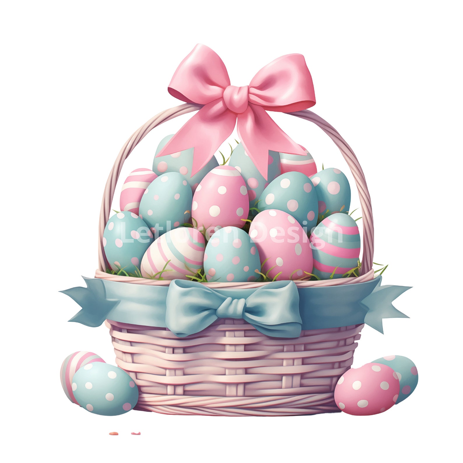 15 Watercolor Easter Egg Basket Clipart Pack | Commercial Use Easter ...