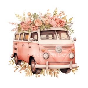 10 Watercolor Retro Hippie Van Clipart, High Quality Png, Groovy Good ...