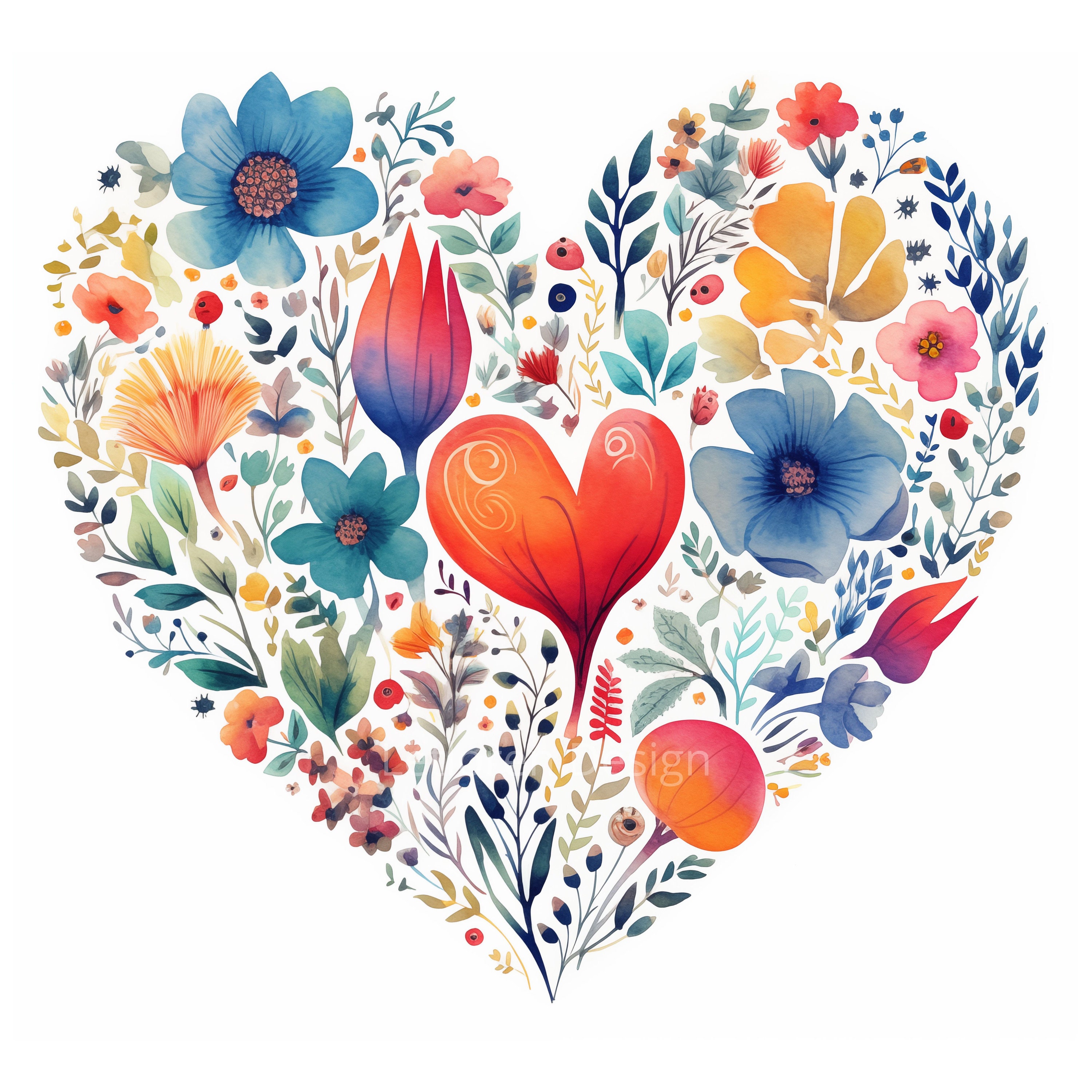 Watercolor Heart Flowers Clipart, 12 High Quality Heart Flowers Jpgs ...