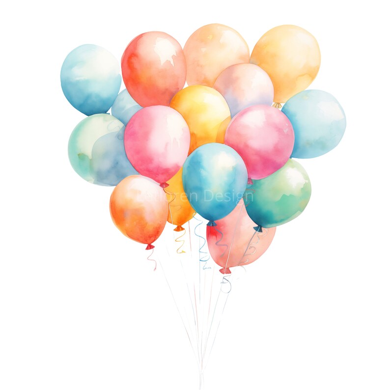 Colorful Party Balloons Clipart 10 High Quality Jpgs Digital Downloads ...