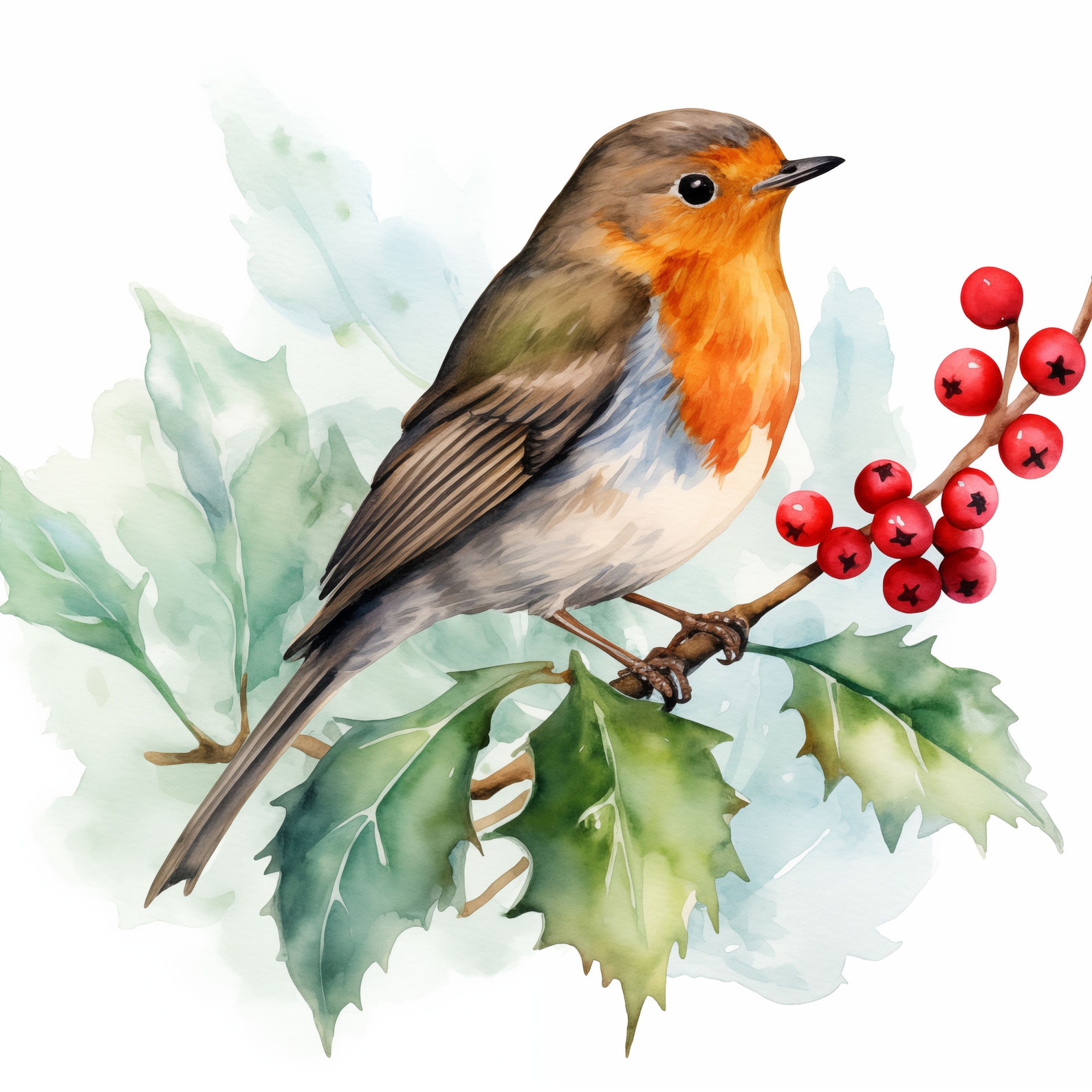 14 Christmas Robin Clipart, Robin Love, Printable Watercolor Clipart ...