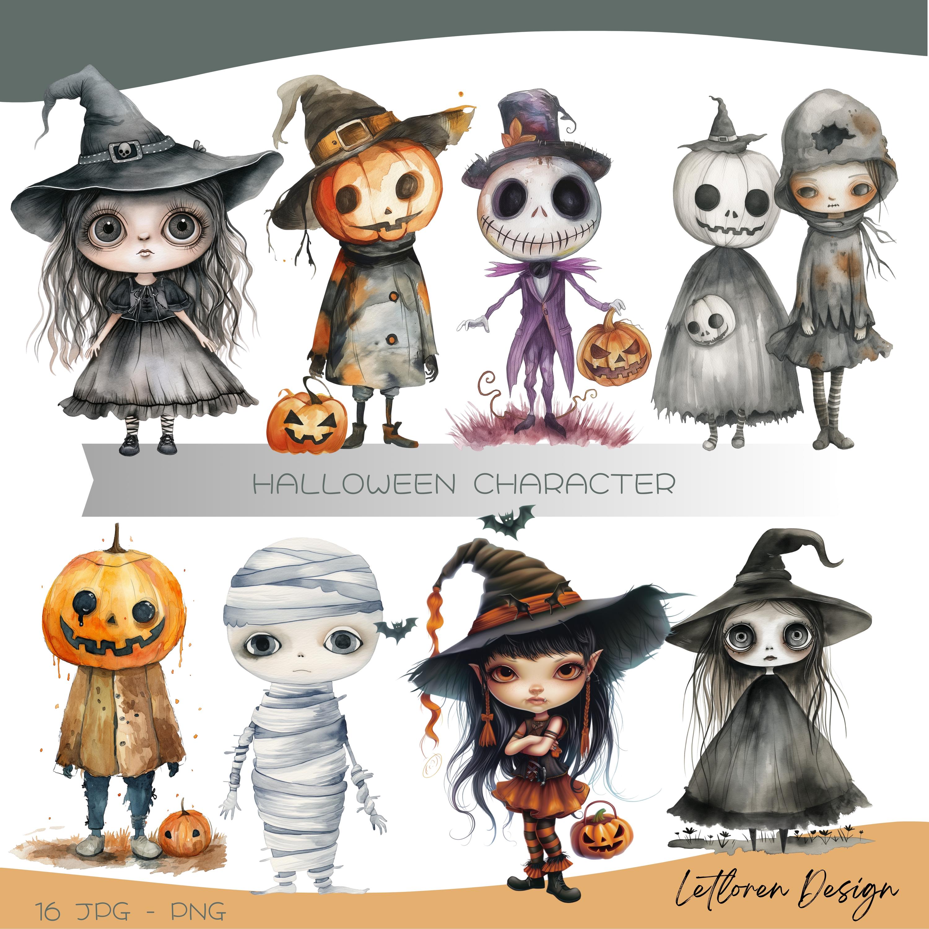 Halloween Character Clipart Bundle Spooky & Cute PNG/JPG Digital ...