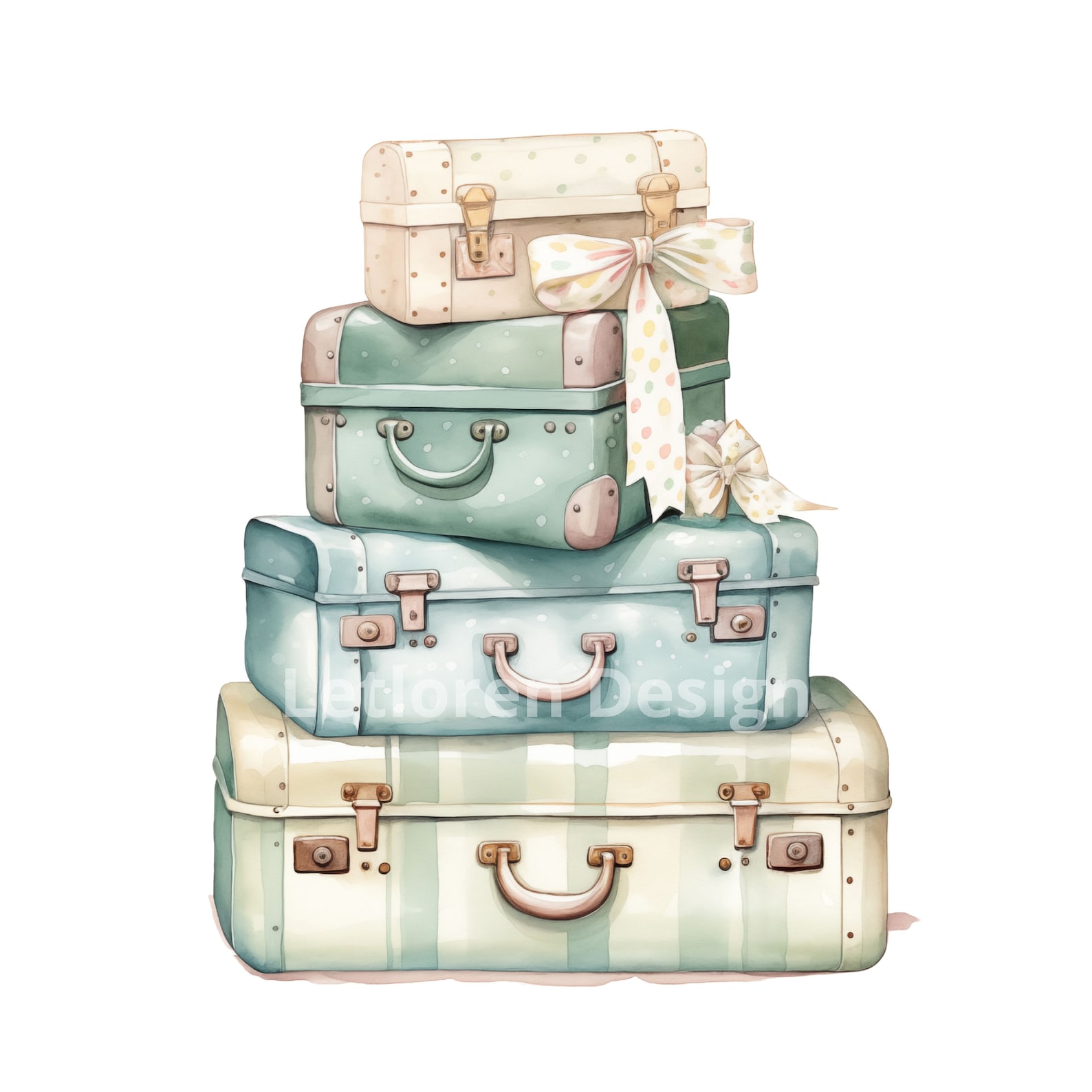 Vintage Suitcase Watercolor Clipart Bundle 2, Antique Luggage, Vintage ...