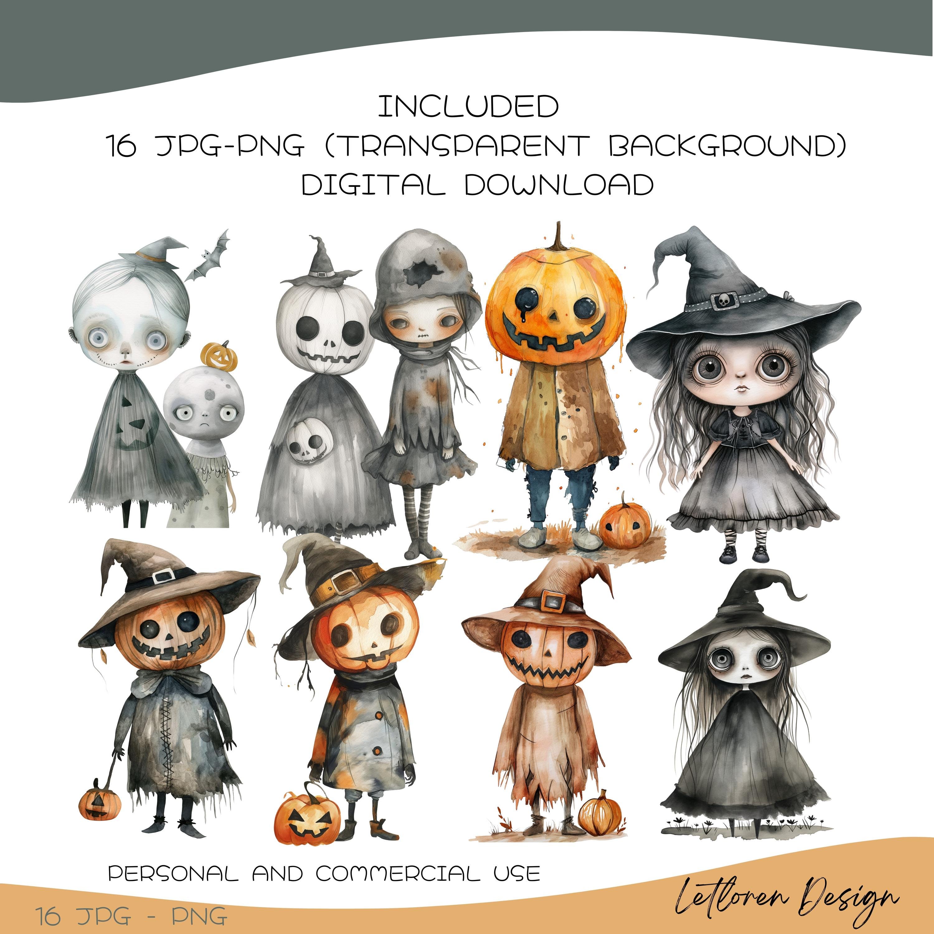 Halloween Character Clipart Bundle Spooky & Cute PNG/JPG Digital ...