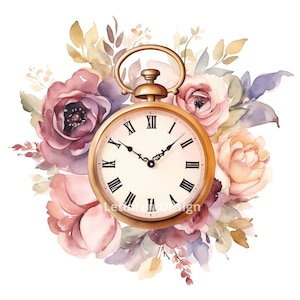 Watercolor Floral Vintage Clock PNG Bundle, Digital Crafts Designs ...