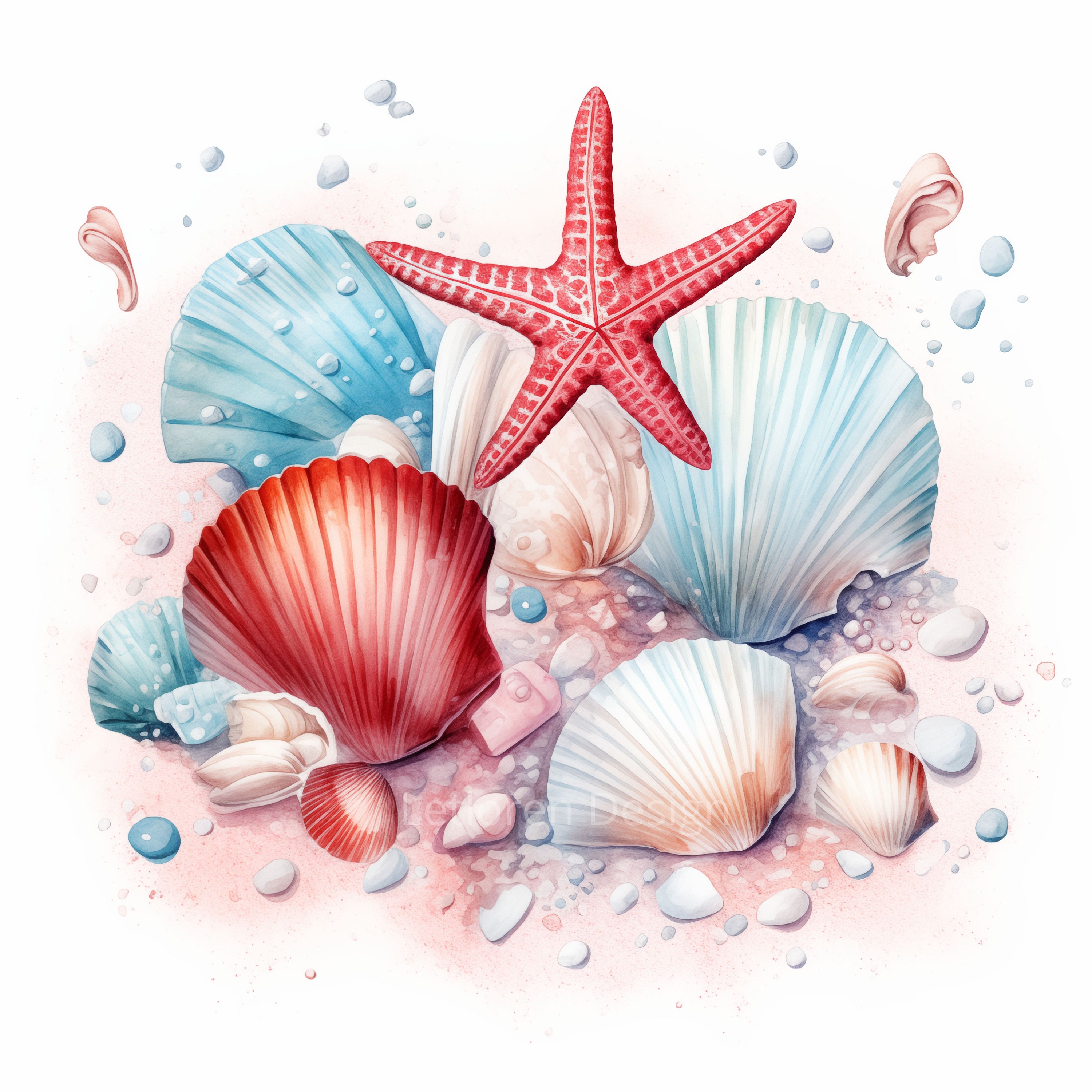 10 Sea Shells Clipart, Seashell Clipart, Printable Watercolor Clipart ...