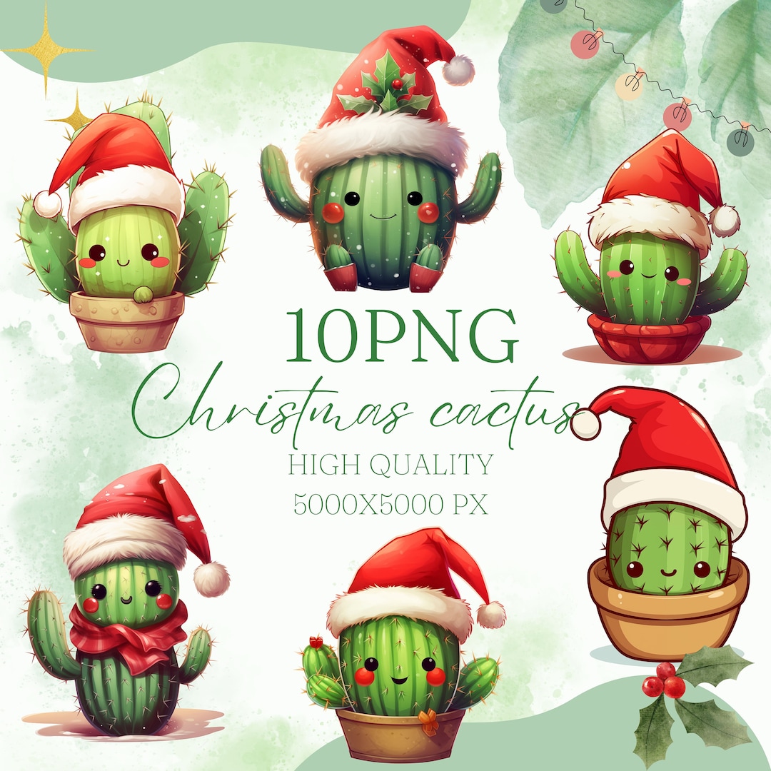 10 Christmas Cactus, Christmas Kawaii Cactus PNG, Christmas Cactus Png ...