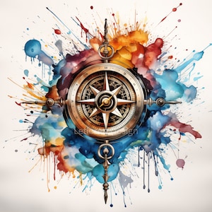 Watercolor Compass Clipart Bundle - 11 High Quality Jpgs - Digital ...