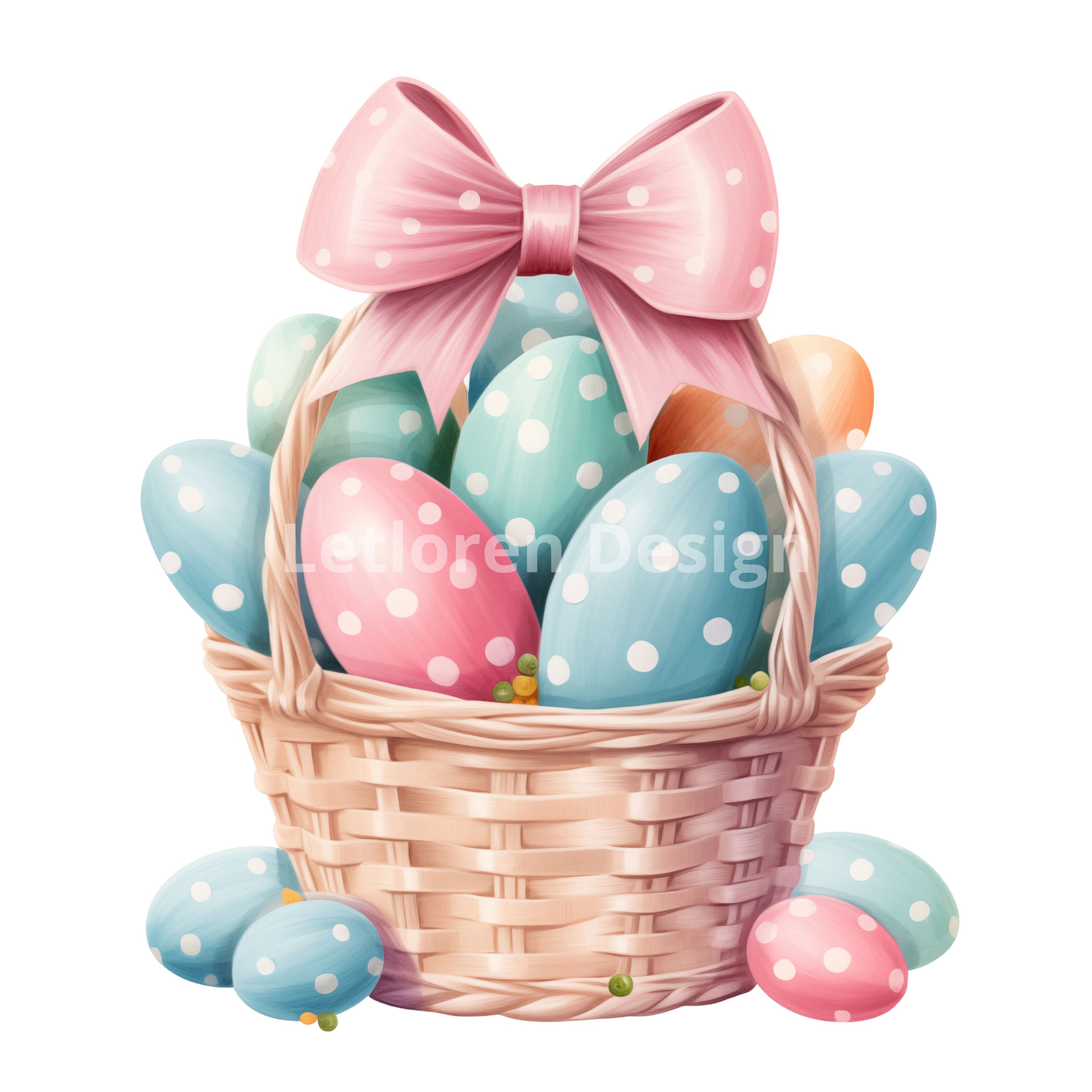 15 Watercolor Easter Egg Basket Clipart Pack Commercial Use Easter ...