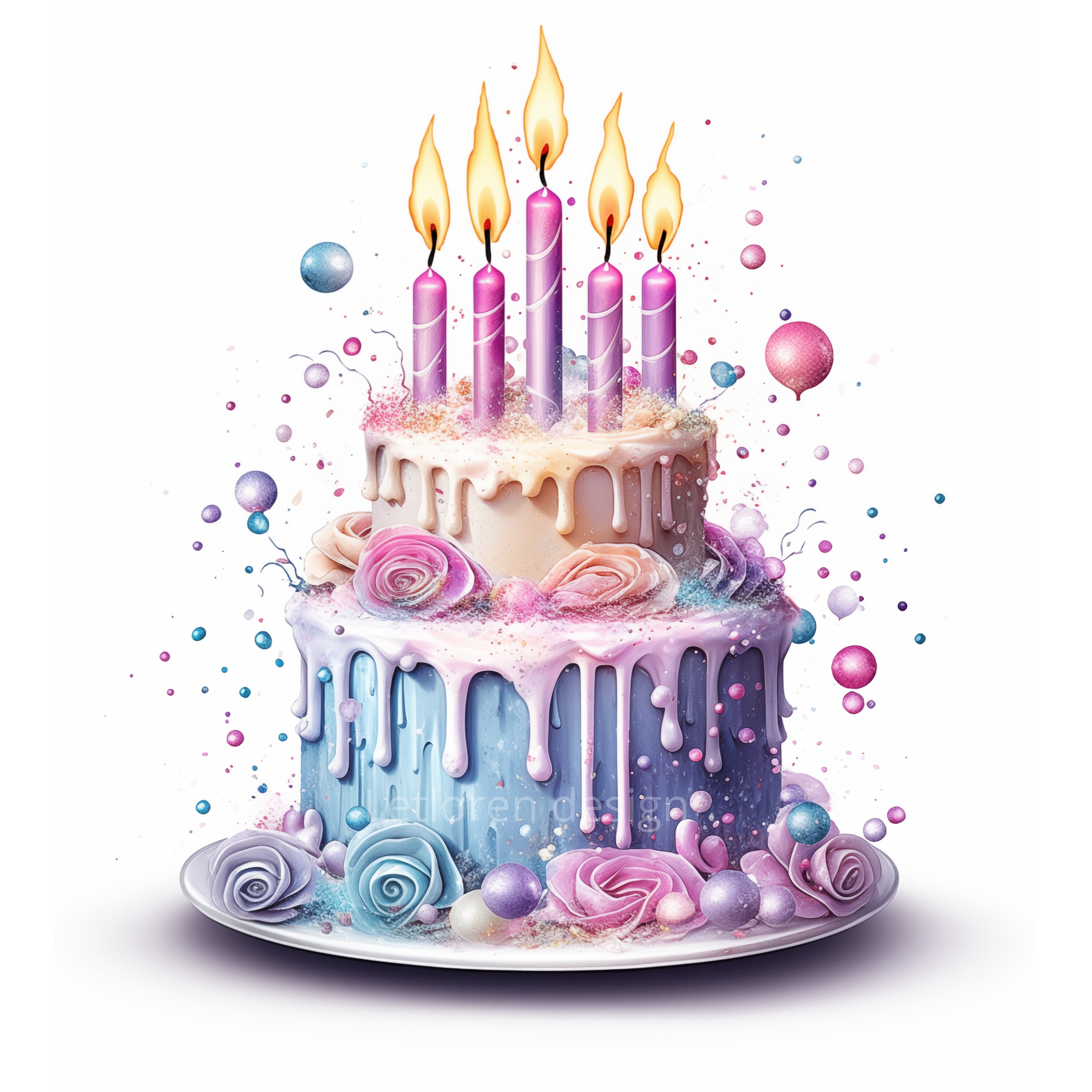 Pastel Birthday Cake Clipart Bundle, 10 High Quality JPG, Pastel ...