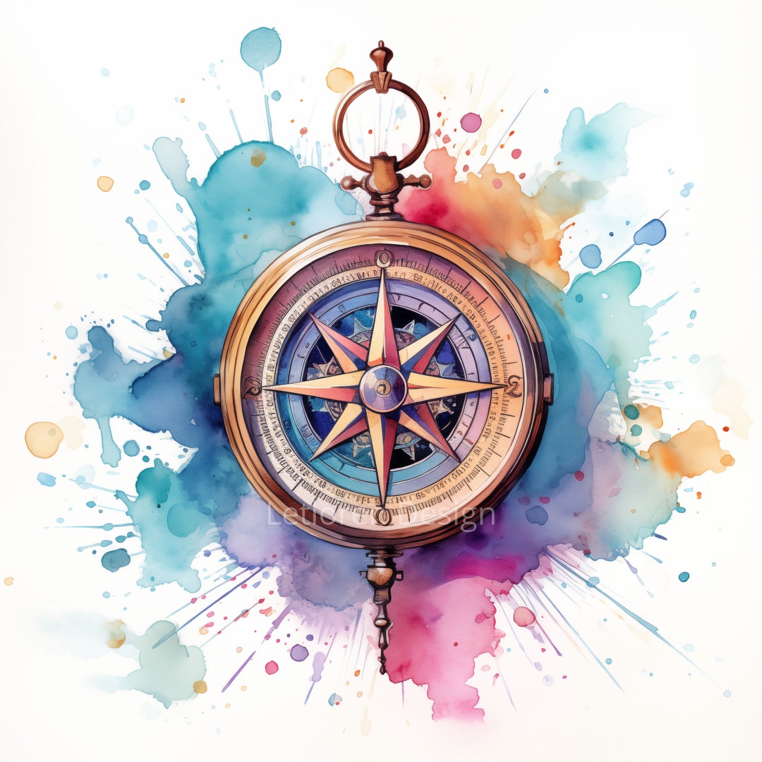 Watercolor Compass Clipart Bundle - 11 High Quality Jpgs - Digital ...