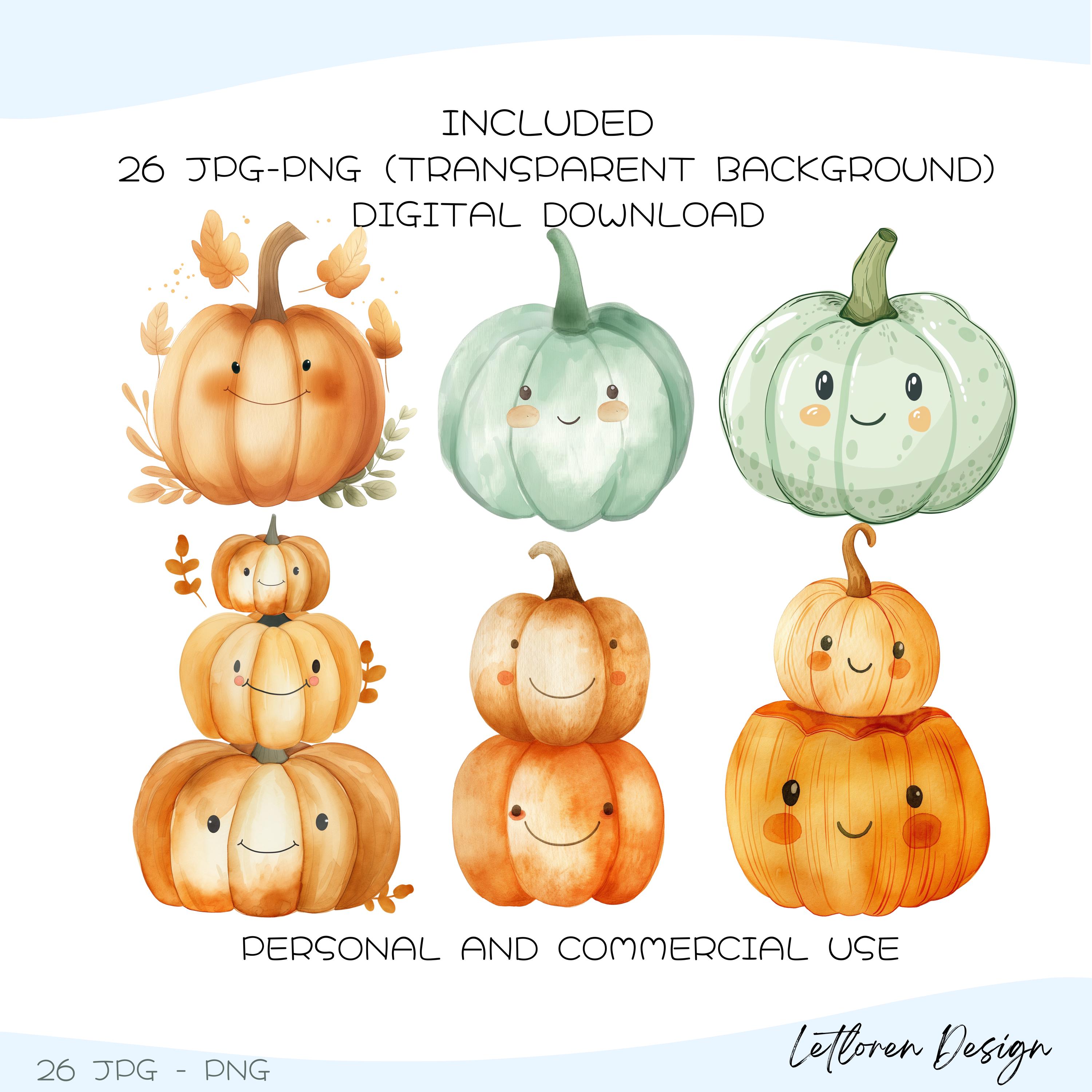 Pastel Pumpkin Clipart, Kawaii Pumpkin PNG and JPG, Cute Fall ...