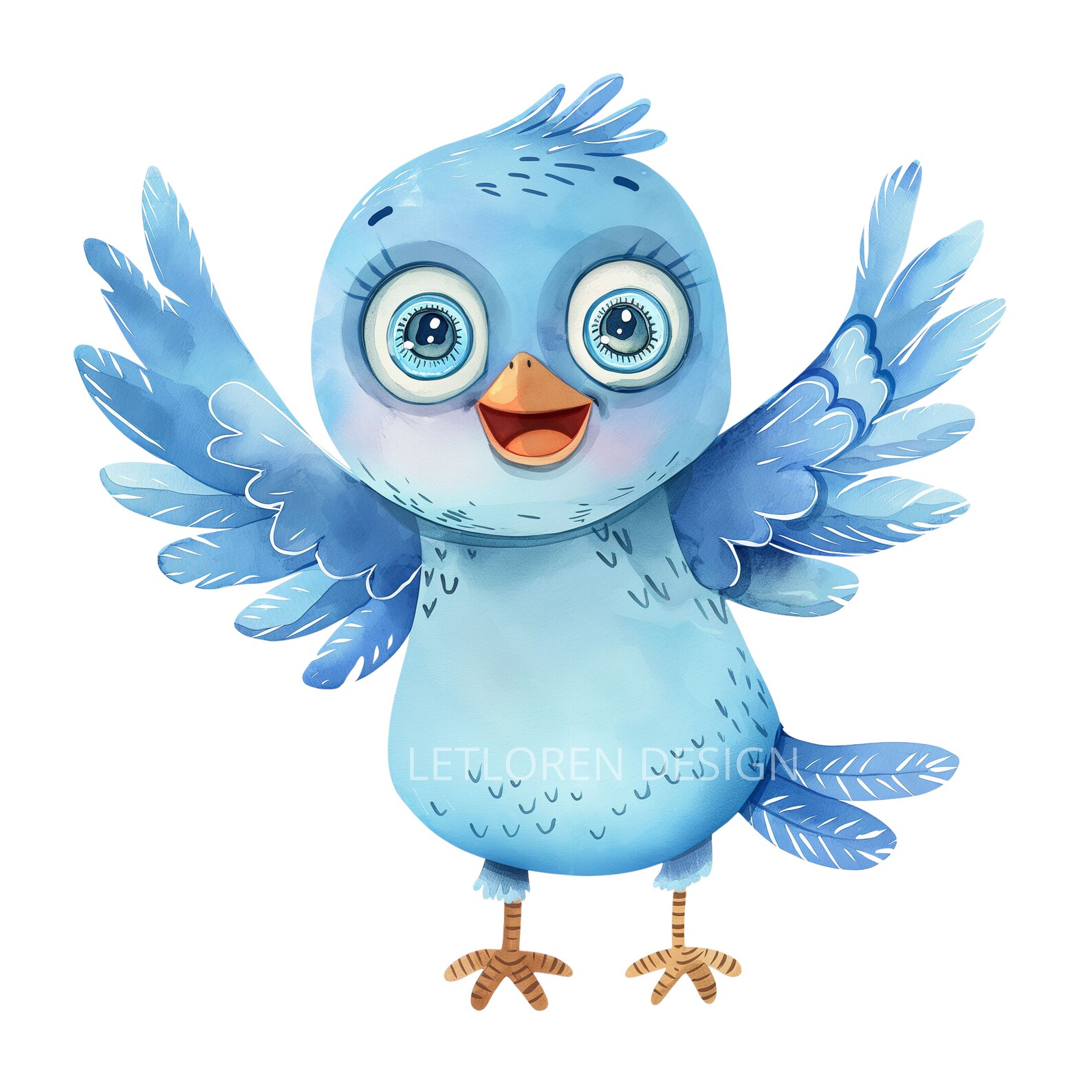 19 Cute Blue Birds Clipart, Funny Birds, Digital Clipart, Watercolor ...