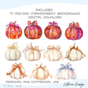 Coquette Pumpkin Clipart Bundle, 71 Fall & Halloween Pumpkins With Bows ...