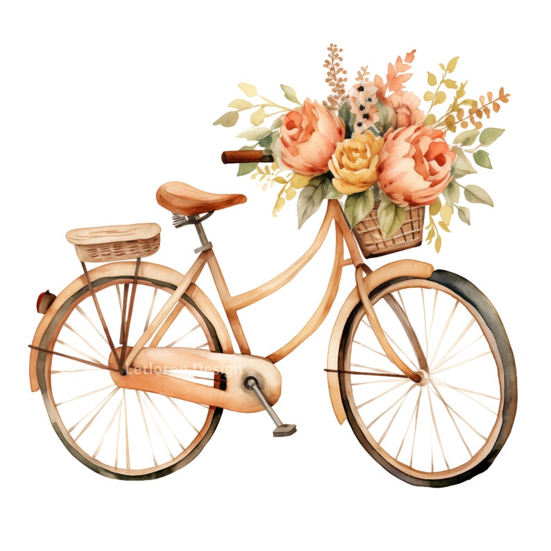 Floral Bicycles Clipart Set, 12 Vintage Bikes With Flowers Png, Wedding ...