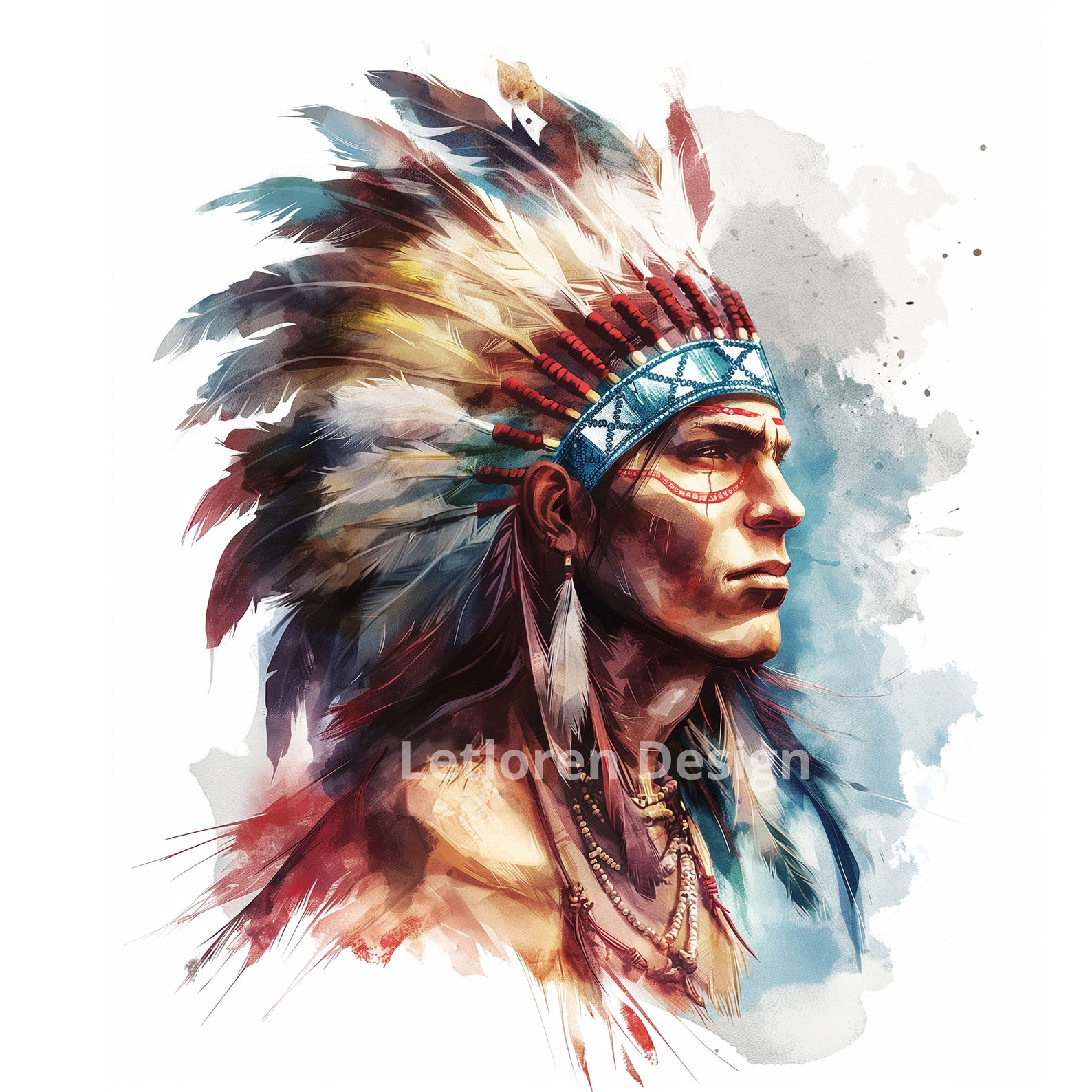 Native American Indian Clipart, Printable Watercolor Clipart, 11 High ...
