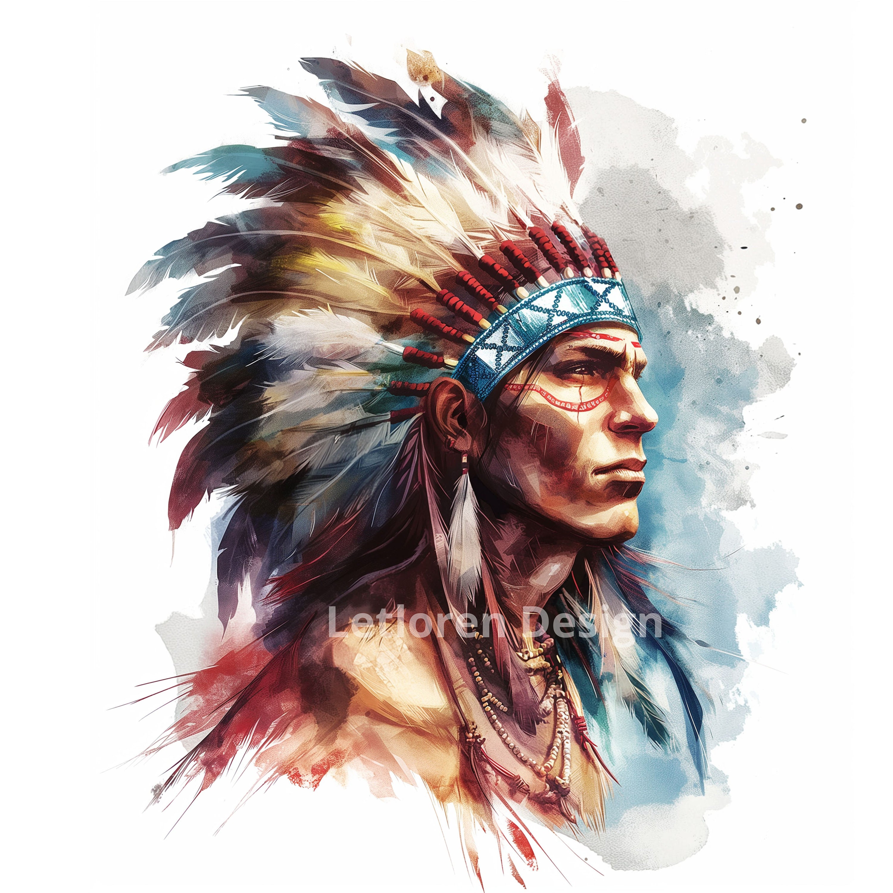 Native American Indian Clipart, Printable Watercolor Clipart, 11 High ...