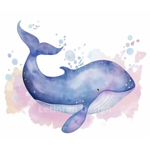 Whales Nursery Watercolor Art, Whales Clipart Bundle, 18 High Quality ...