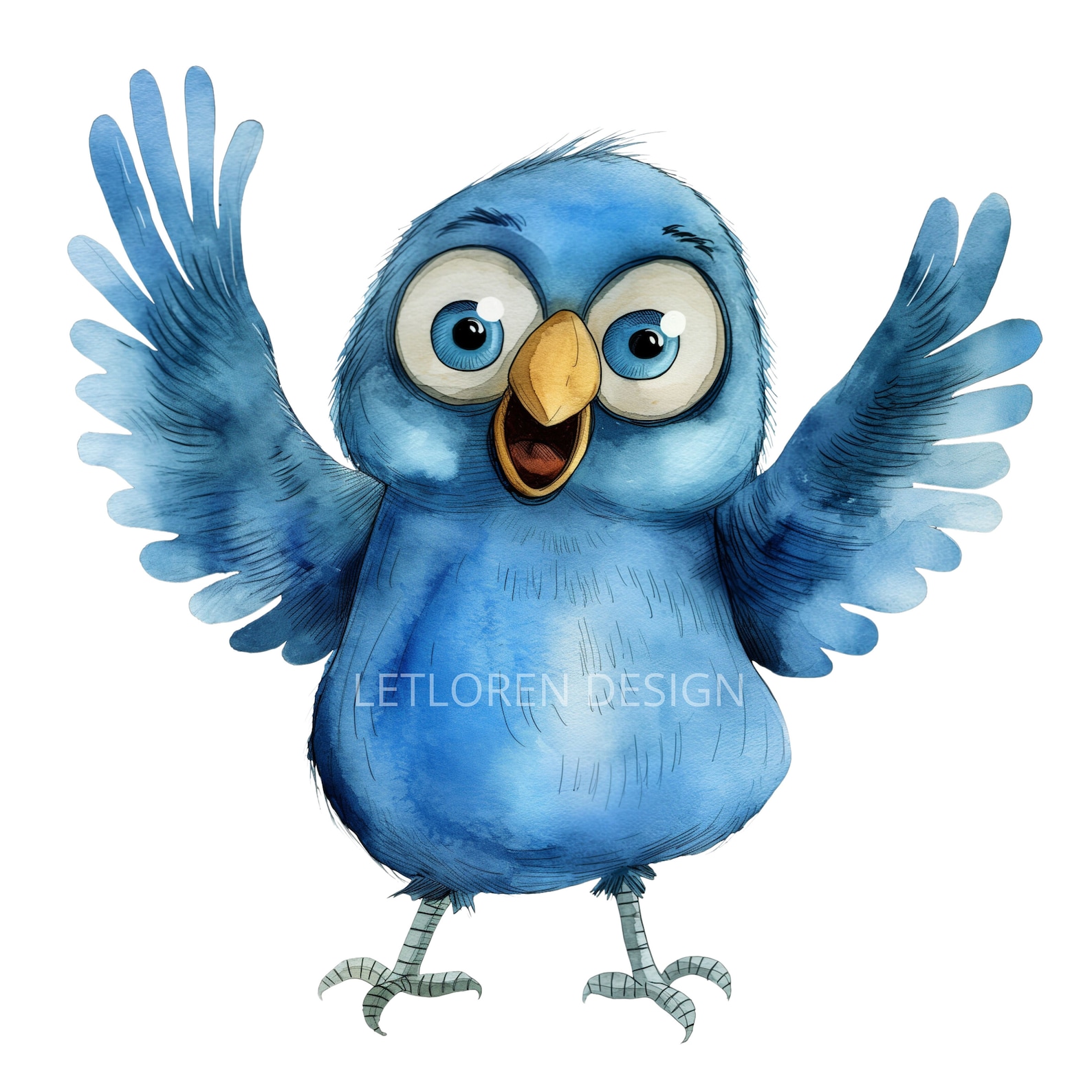 19 Cute Blue Birds Clipart, Funny Birds, Digital Clipart, Watercolor ...