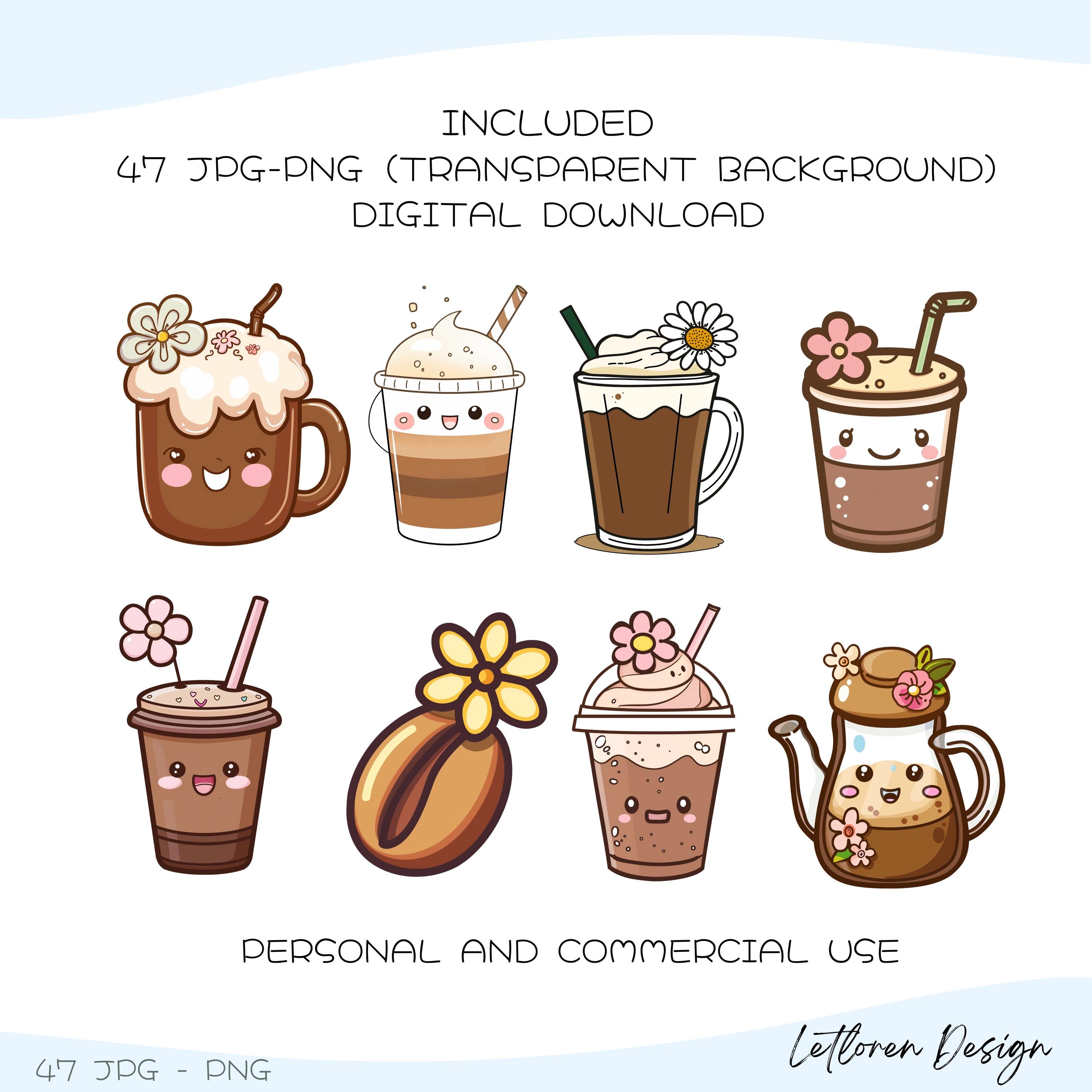 48 Kawaii - Retro Coffee Cups Clipart Bundle | Adorable Coffee Mug and ...