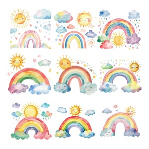 21 Sun and Rainbow Clipart Bundle, Nursery Watercolor Art, High-quality ...