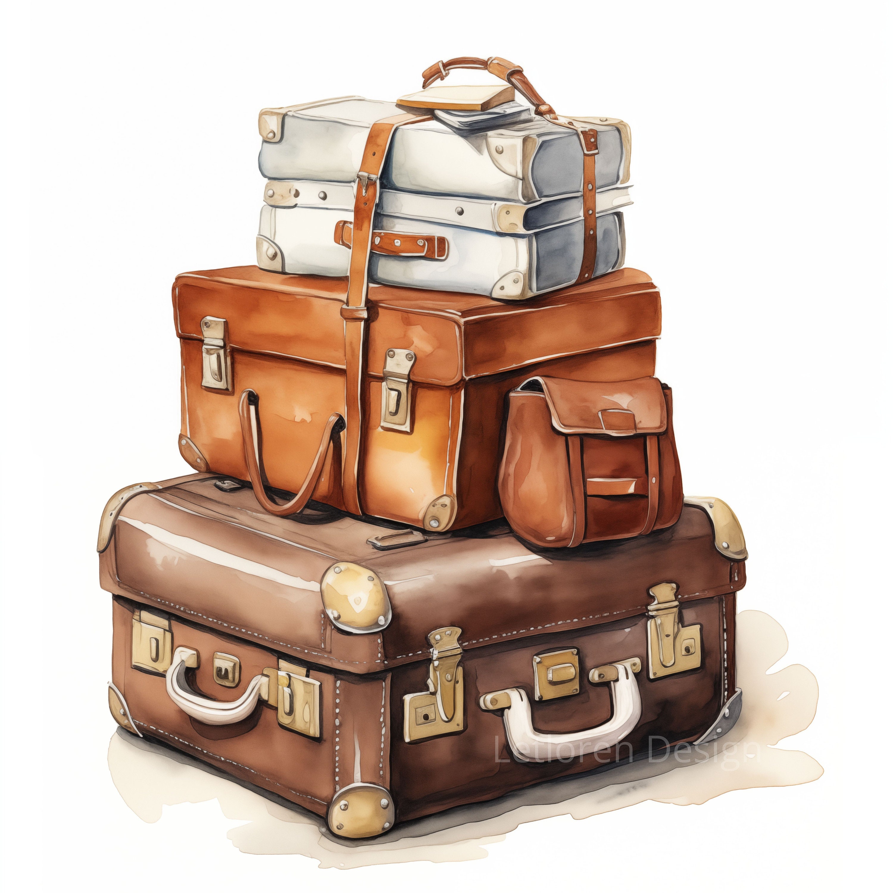 Watercolor Vintage Suitcase Clipart, 12 High Quality JPEG Files, Travel ...