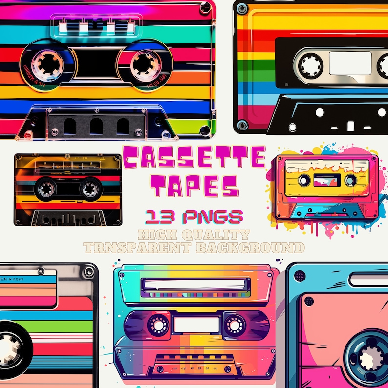 Cassette Tapes Clipart, Cassette Clip Art, 80s' Retro, Compact Tapes ...