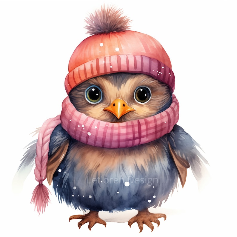 12 Birds Hat Clipart, Winter Bird, Printable Watercolor Clipart, High ...