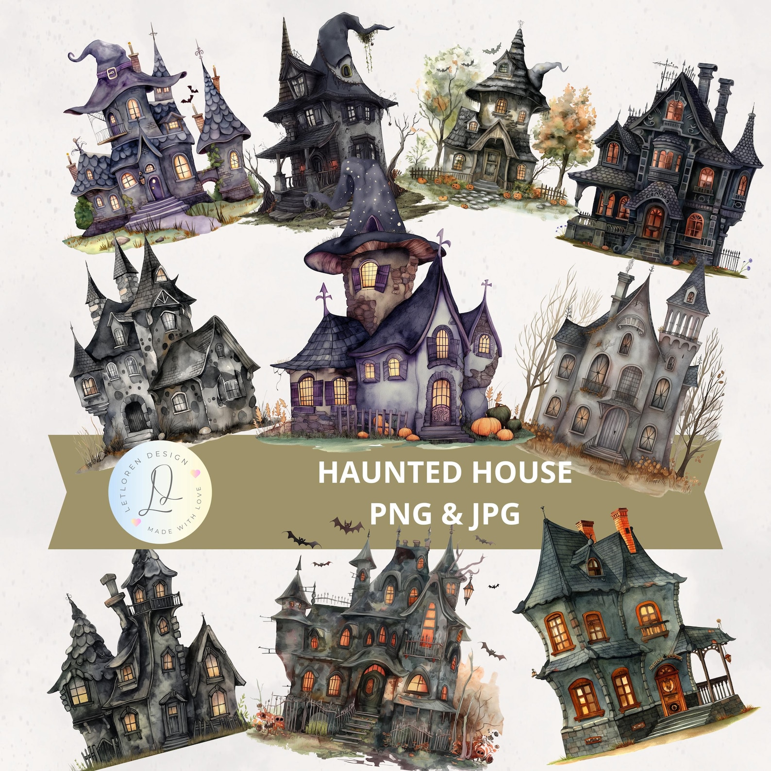 Haunted House Clipart Bundle | 11 Spooky Halloween Designs | Haunted ...