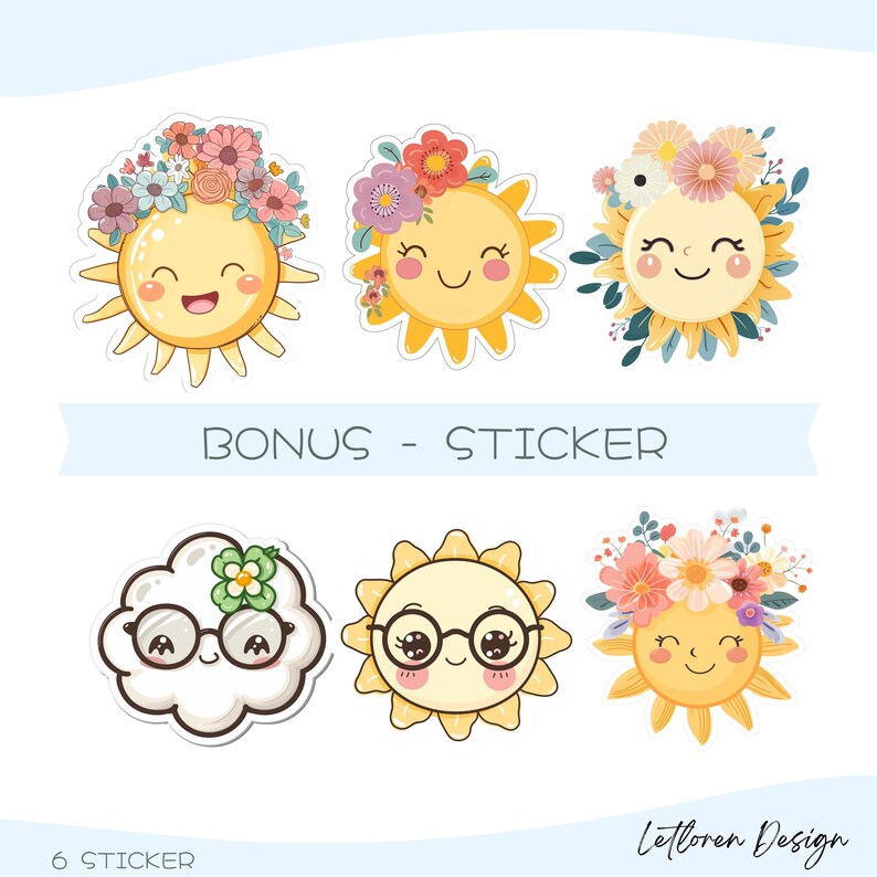 50 Rainbow Sun Cloud Star Clipart Bundle + 6 Bonus Stickers | High ...