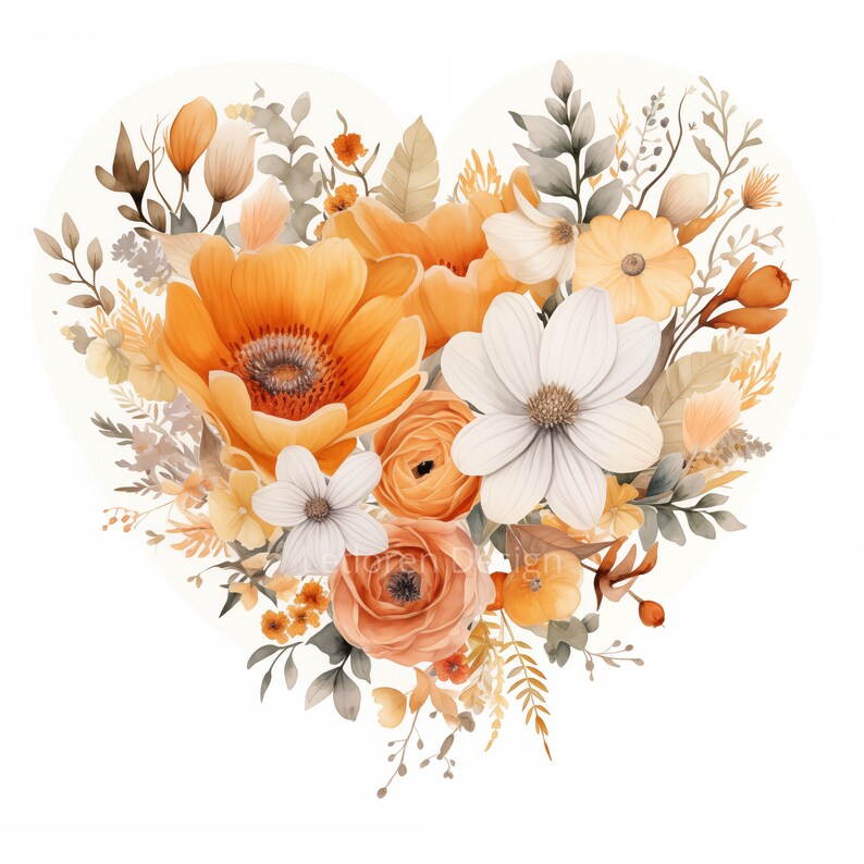 Watercolor Heart Flowers Clipart, 12 High Quality Heart Flowers Jpgs ...