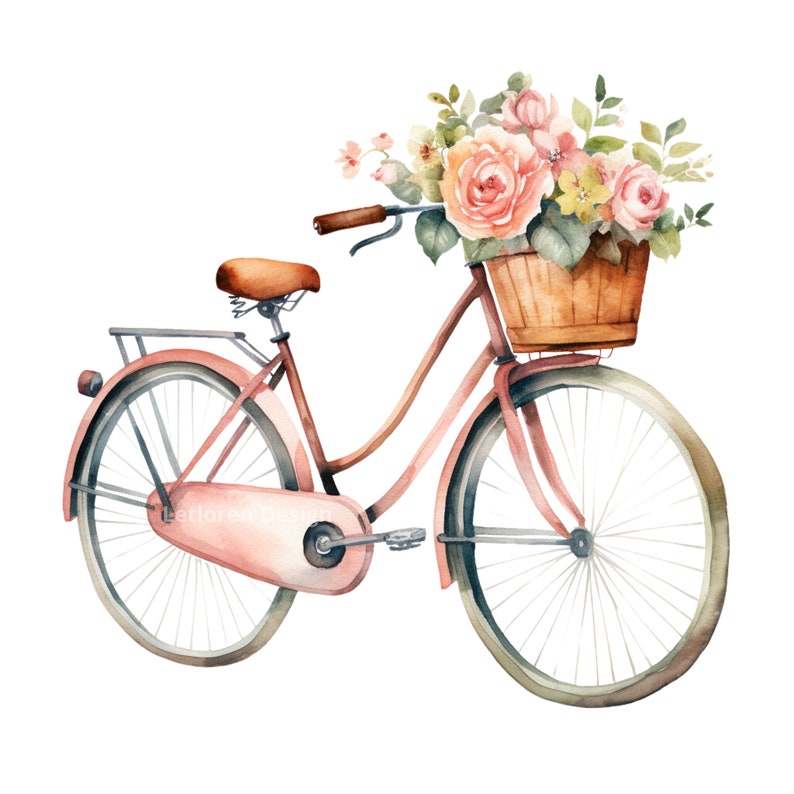Floral Bicycles Clipart Set, 12 Vintage Bikes With Flowers Png, Wedding ...