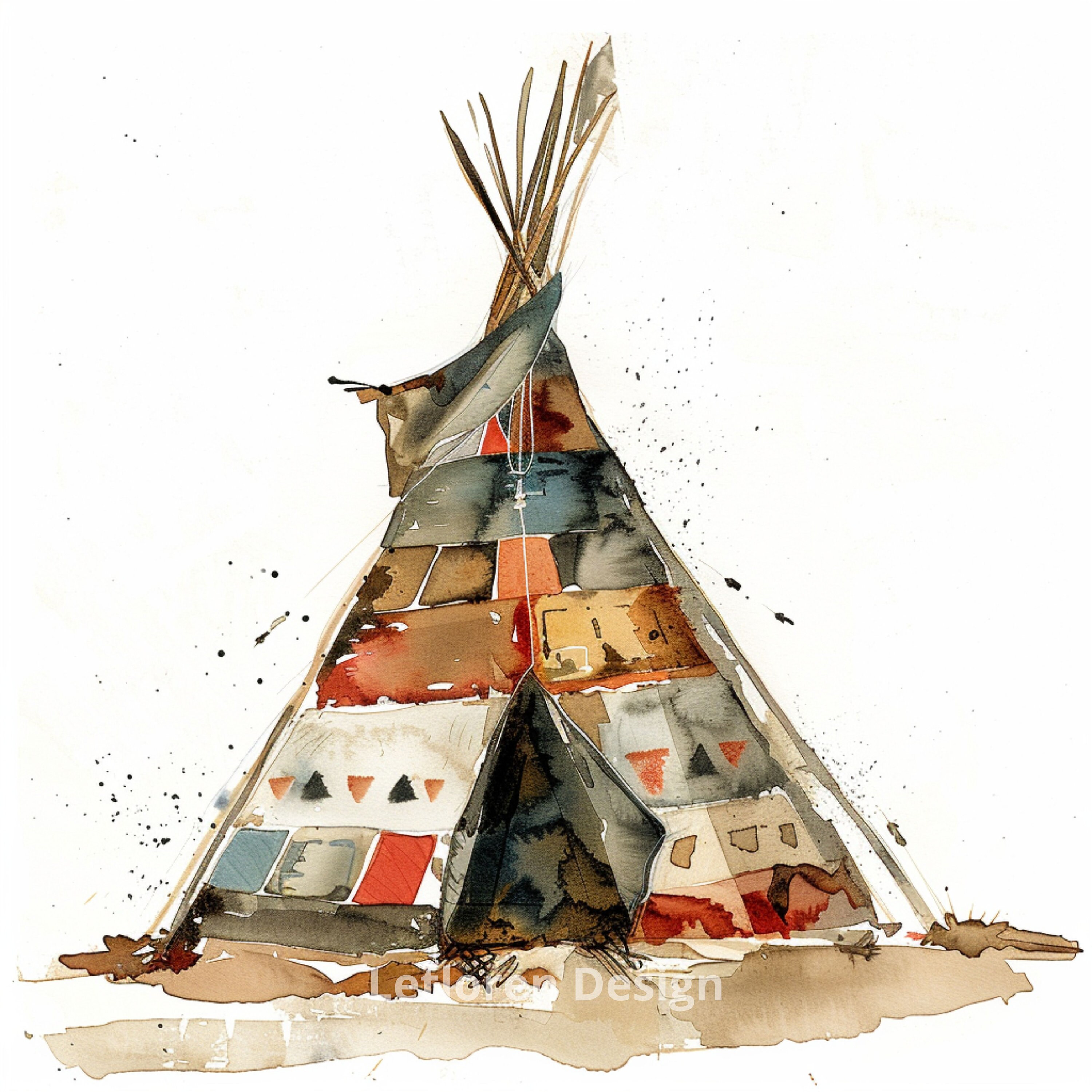 Native American Indian Tent Clipart, Boho Clipart, Printable Watercolor ...