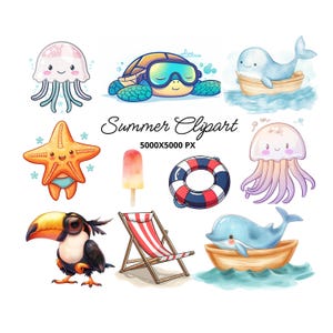 Summer Beach Day Clipart Bundle | Watercolor Undersea Vacation PNG ...