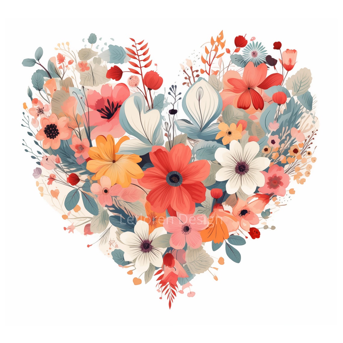 Watercolor Heart Flowers Clipart, 12 High Quality Heart Flowers Jpgs ...