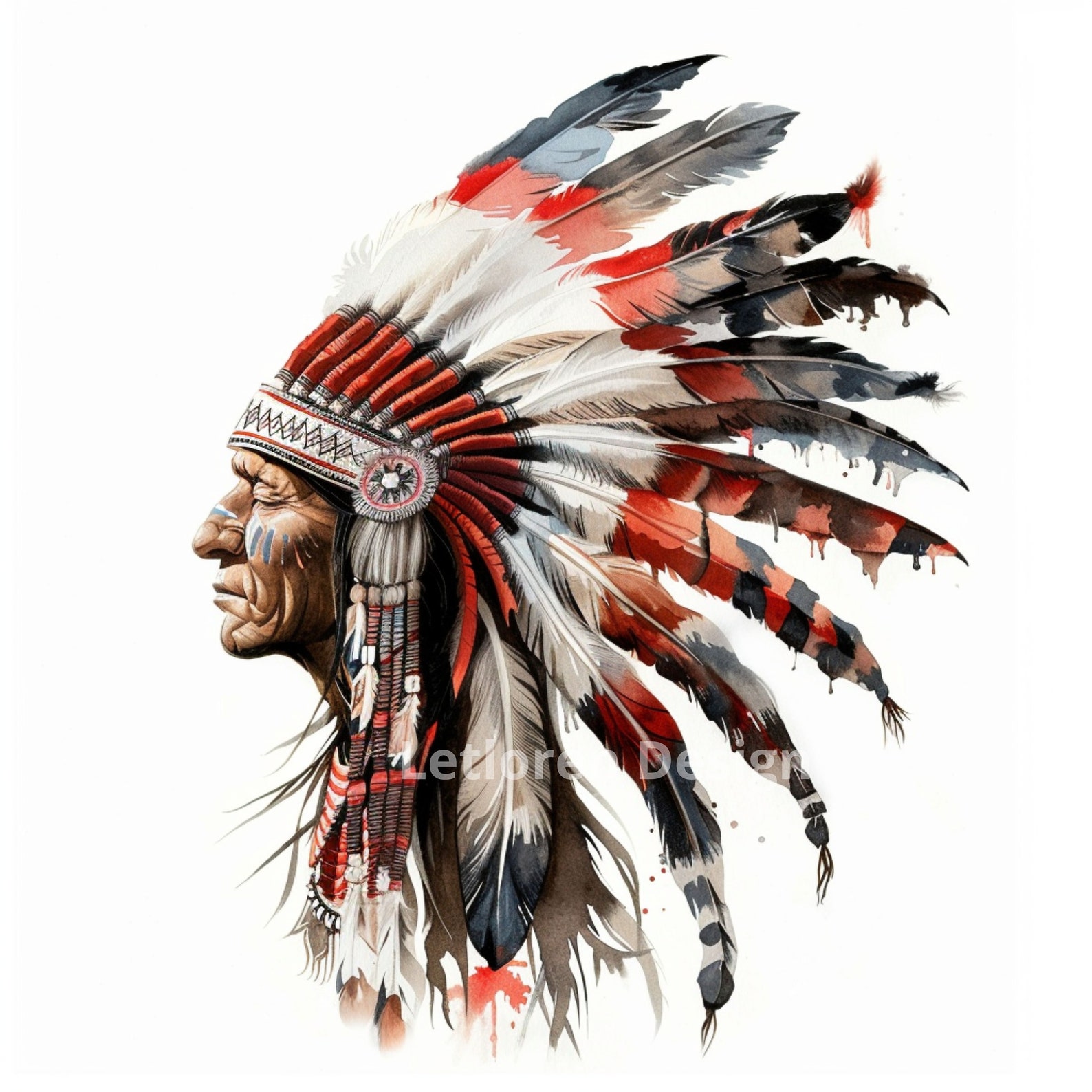 Native American Indian Clipart, Printable Watercolor Clipart, 11 High ...