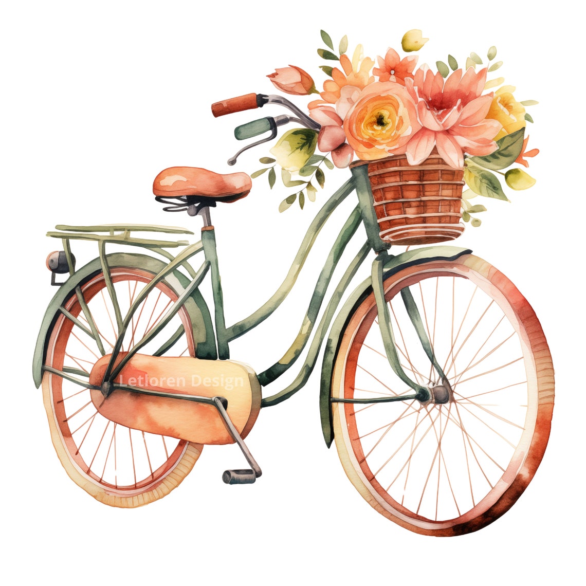 Floral Bicycles Clipart Set, 12 Vintage Bikes With Flowers Png, Wedding ...