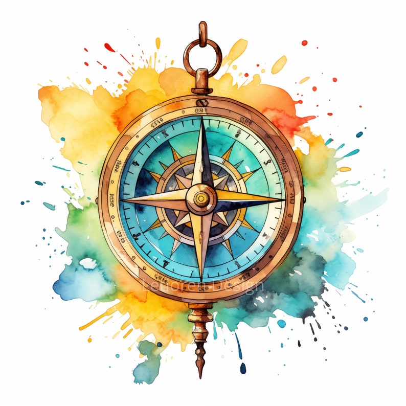 Watercolor Compass Clipart Bundle - 11 High Quality Jpgs - Digital ...