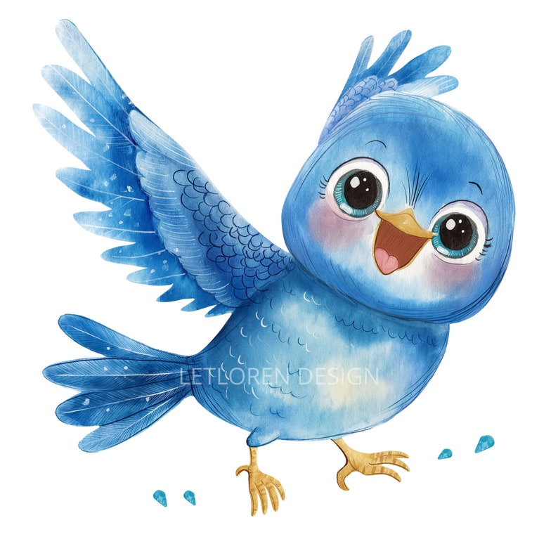 19 Cute Blue Birds Clipart, Funny Birds, Digital Clipart, Watercolor ...